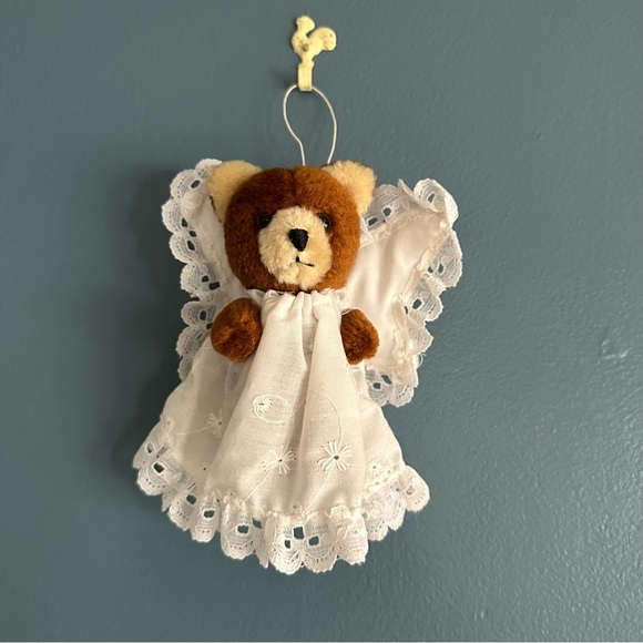 Holiday | Vintage Jointed Teddy Bear Ornament Dark Brown With Angel ...